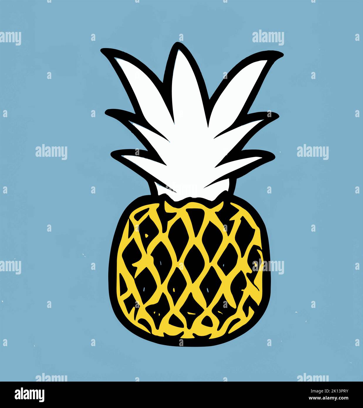 A simple vector illustration of a pineapple on the blue background ...