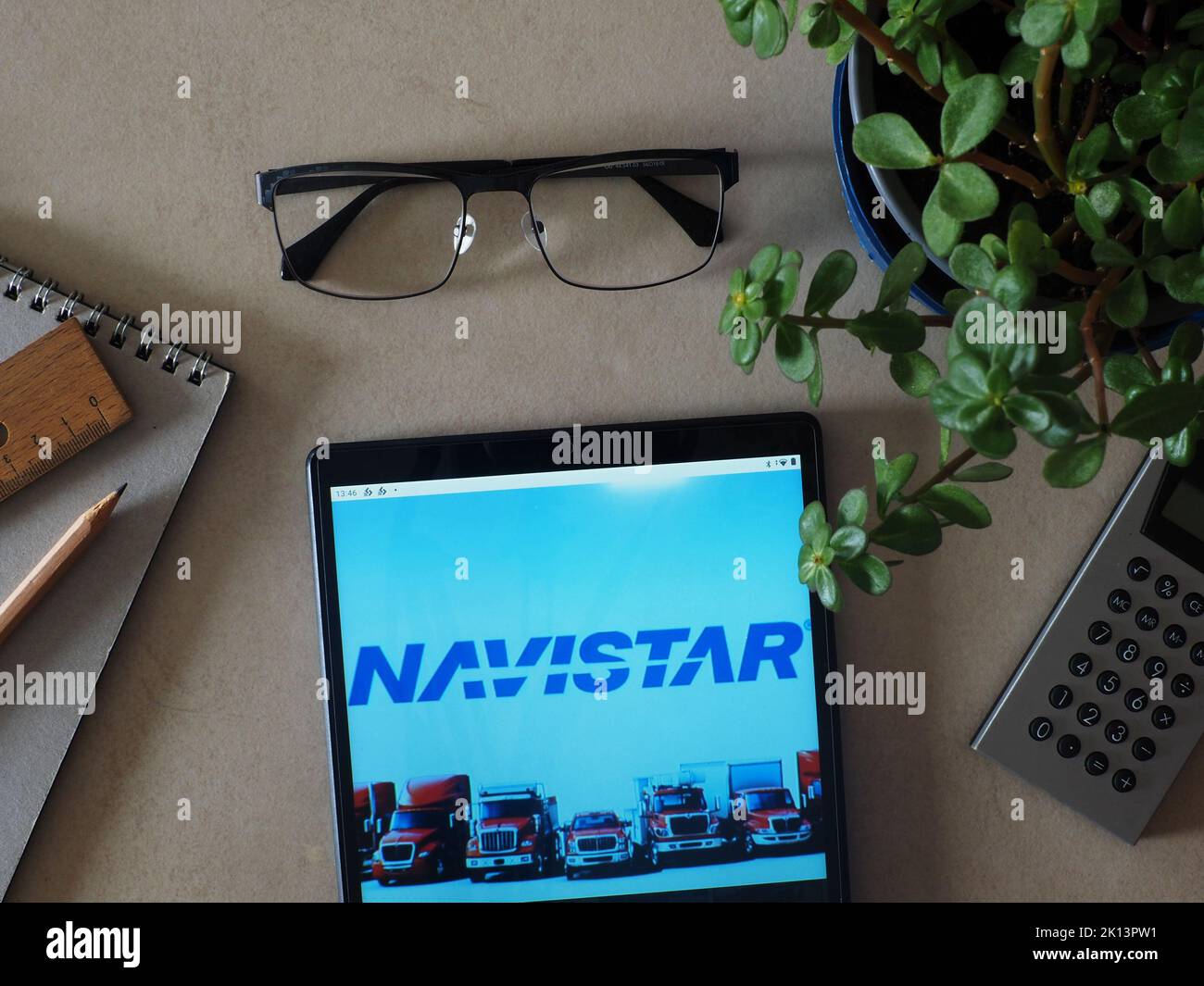In this photo illustration, Navistar brand of Traton Group logo seen ...