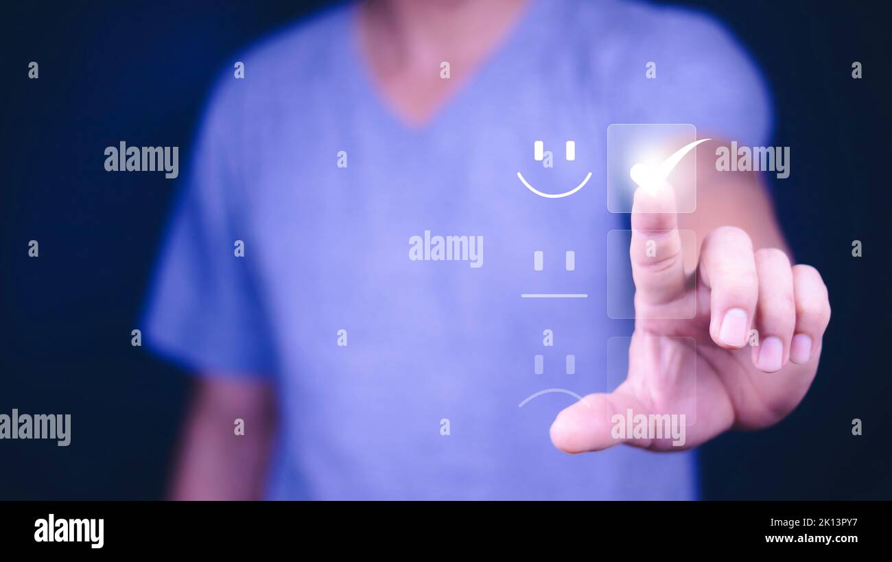 Customer Service and Satisfaction Concept Businessman is touching the ...