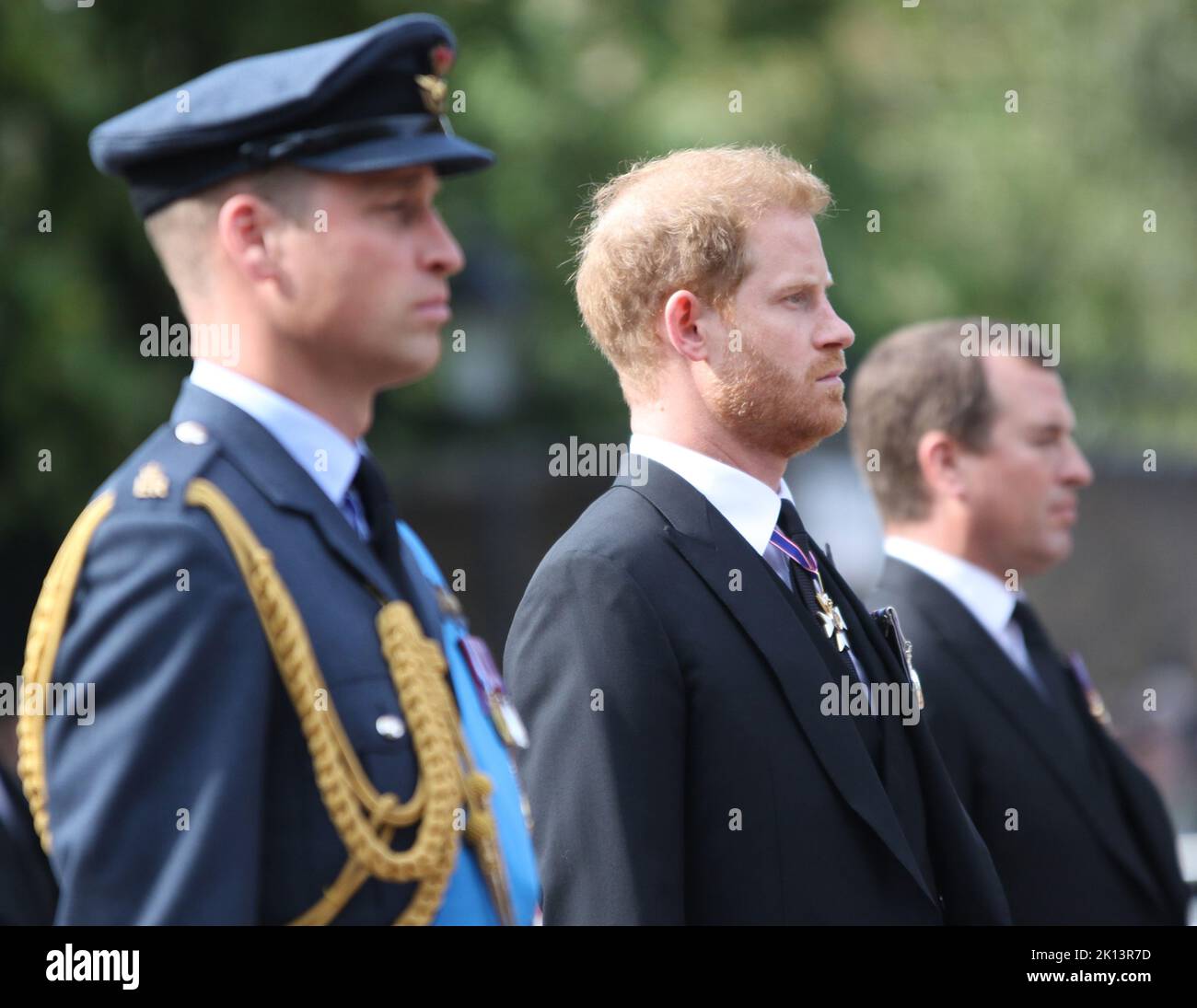 Prince William, Prince Harry and Peter Phillips march behind as Queen ...