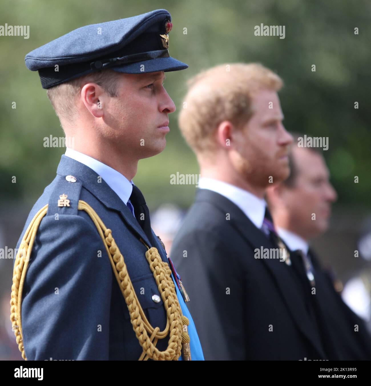 Prince William, Prince Harry and Peter Phillips march behind as Queen ...