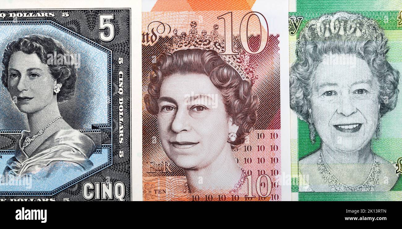 Queen Elizabeth II on banknotes from different countries, Canada ...