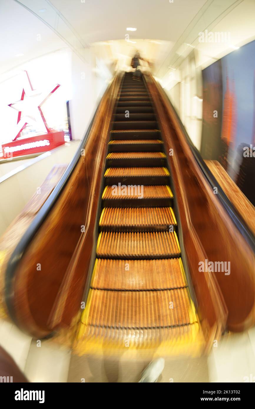 old antique wooden escalator in new york city mall Stock Photo - Alamy