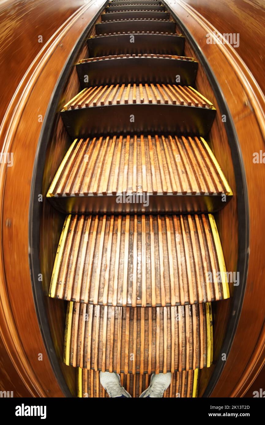 old antique wooden escalator in new york city mall Stock Photo - Alamy
