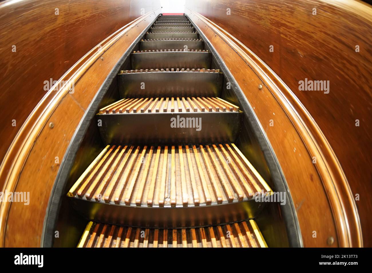 old antique wooden escalator in new york city mall Stock Photo - Alamy