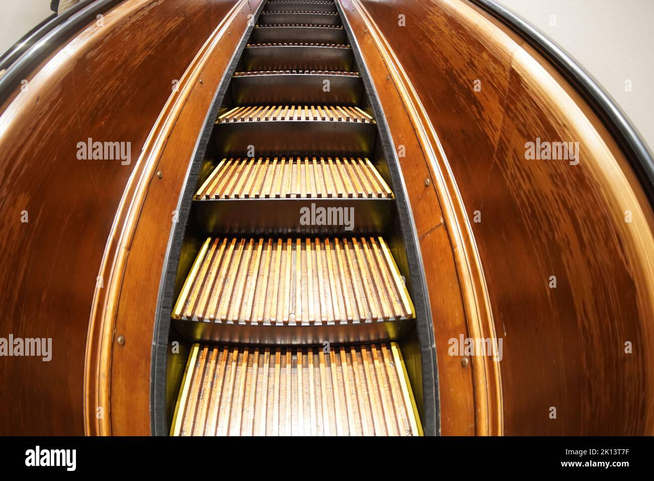 old antique wooden escalator in new york city mall Stock Photo - Alamy