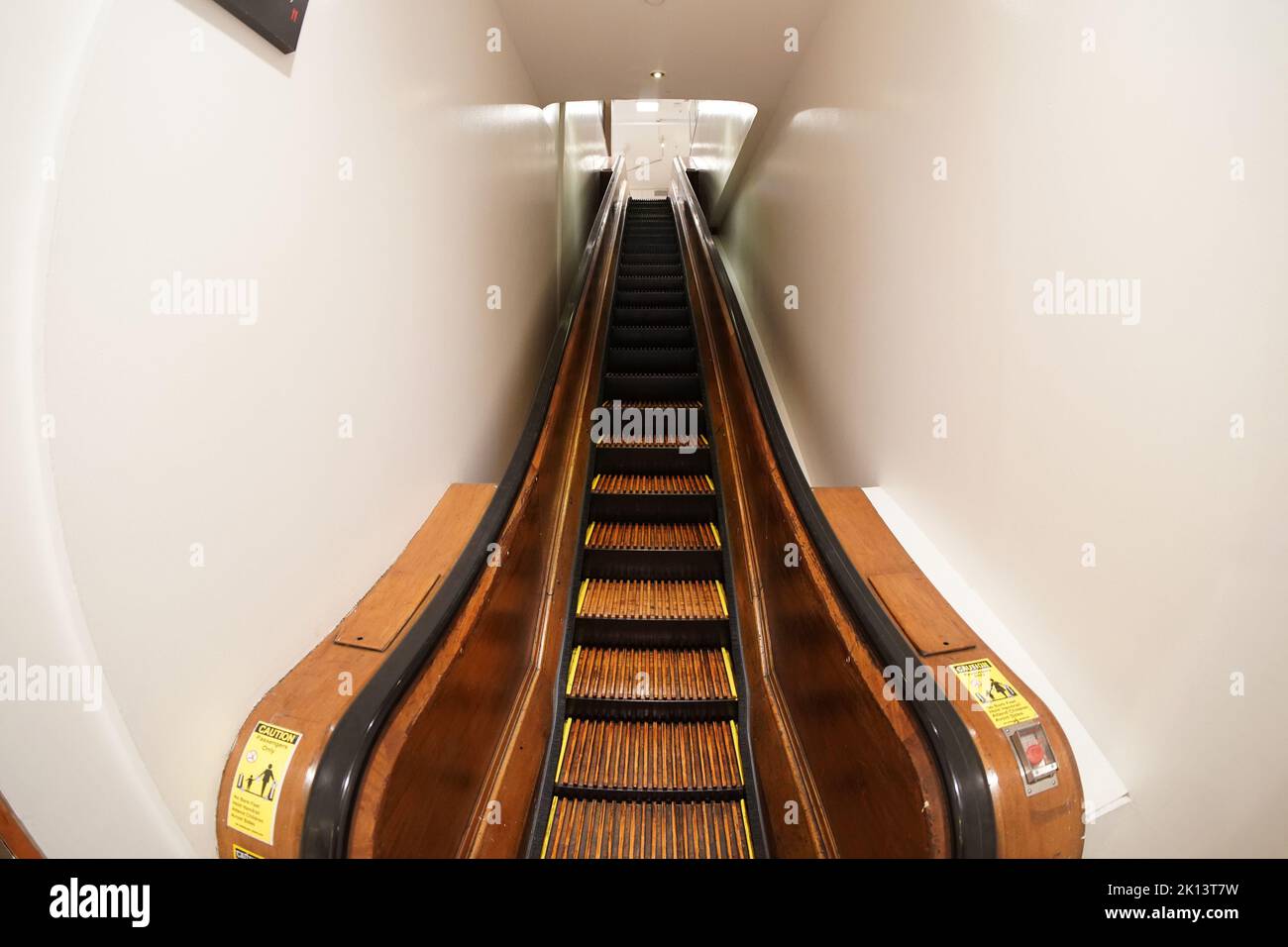 old antique wooden escalator in new york city mall Stock Photo - Alamy