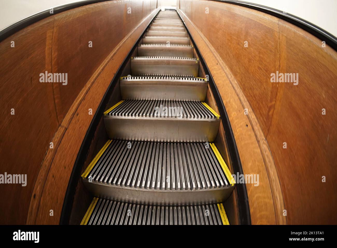 old antique wooden escalator in new york city mall Stock Photo - Alamy
