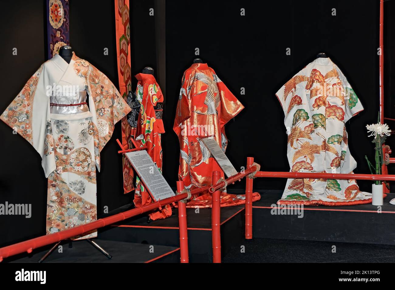 Original Japanese women kimonos on the exhibit of Japanese fashion ...