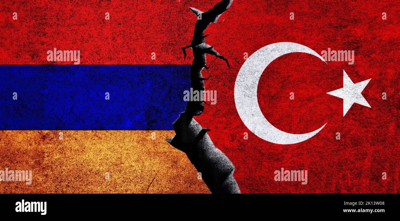 Turkey vs Armenia flags on a wall with crack. Armenia Turkey relation ...