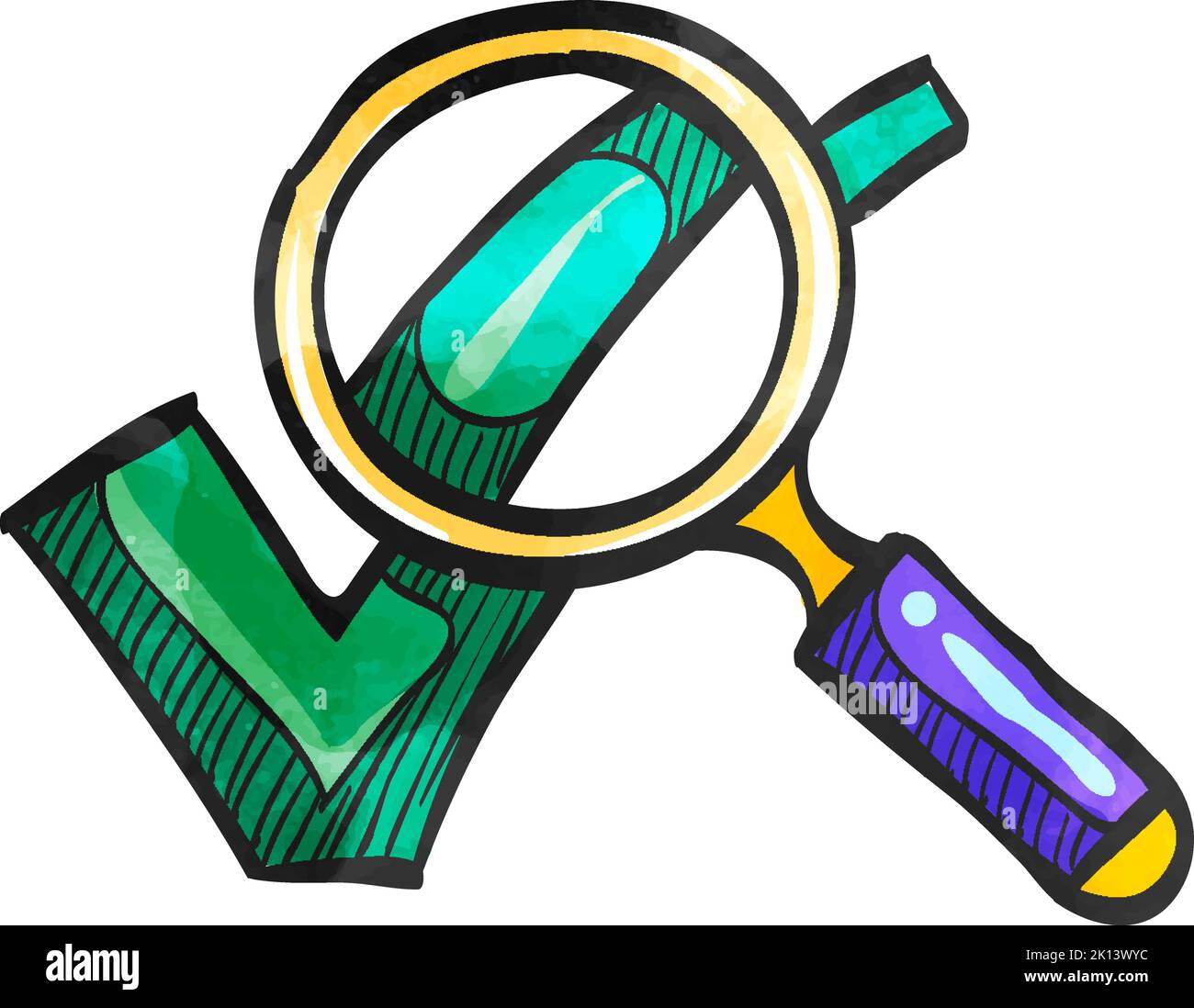 Magnifier check mark icon in watercolor style Stock Vector Image & Art ...