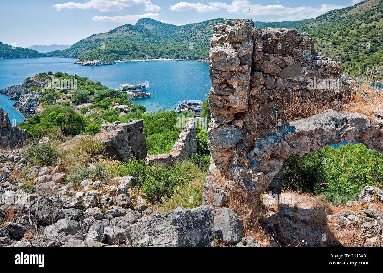 Ruins on St. Nicholas on Gemiler Island, Fethiye, Turkey Stock Photo ...