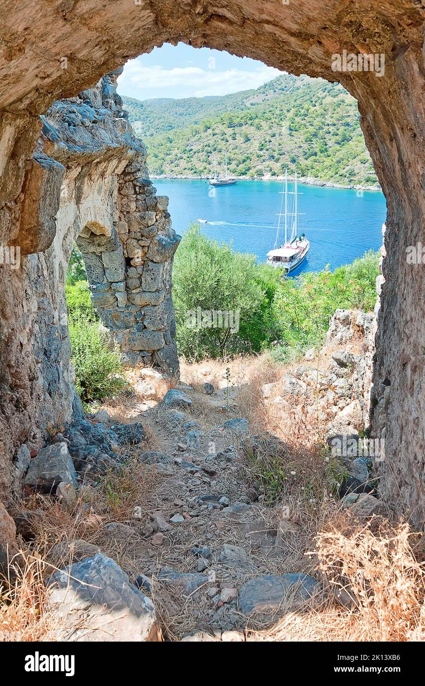 Ruins on St. Nicholas on Gemiler Island, Fethiye, Turkey Stock Photo ...