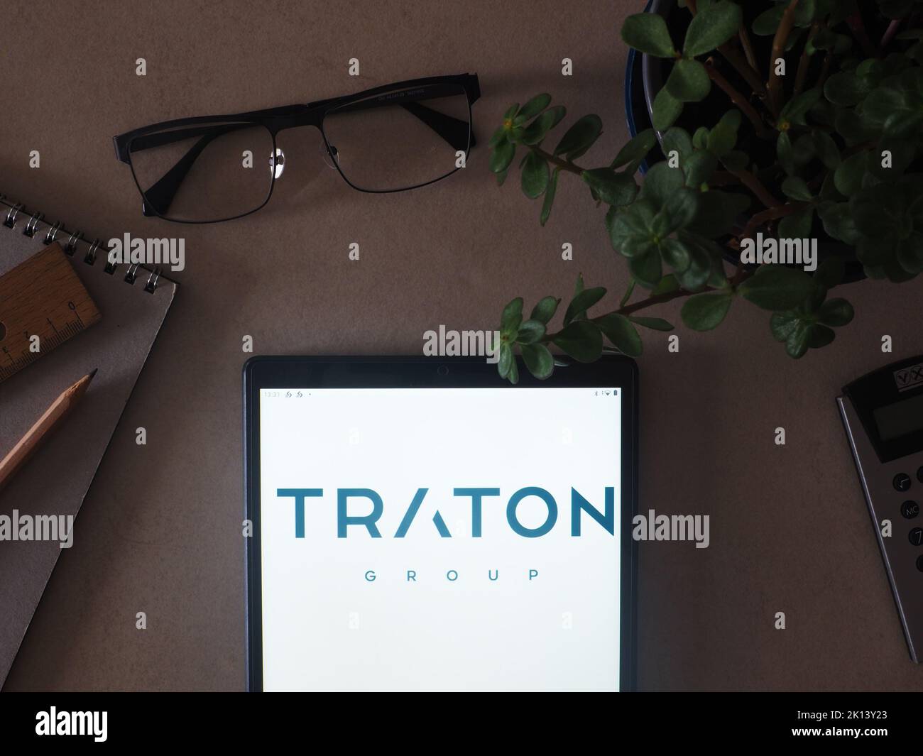 In this photo illustration, Traton Group logo seen displayed on a ...