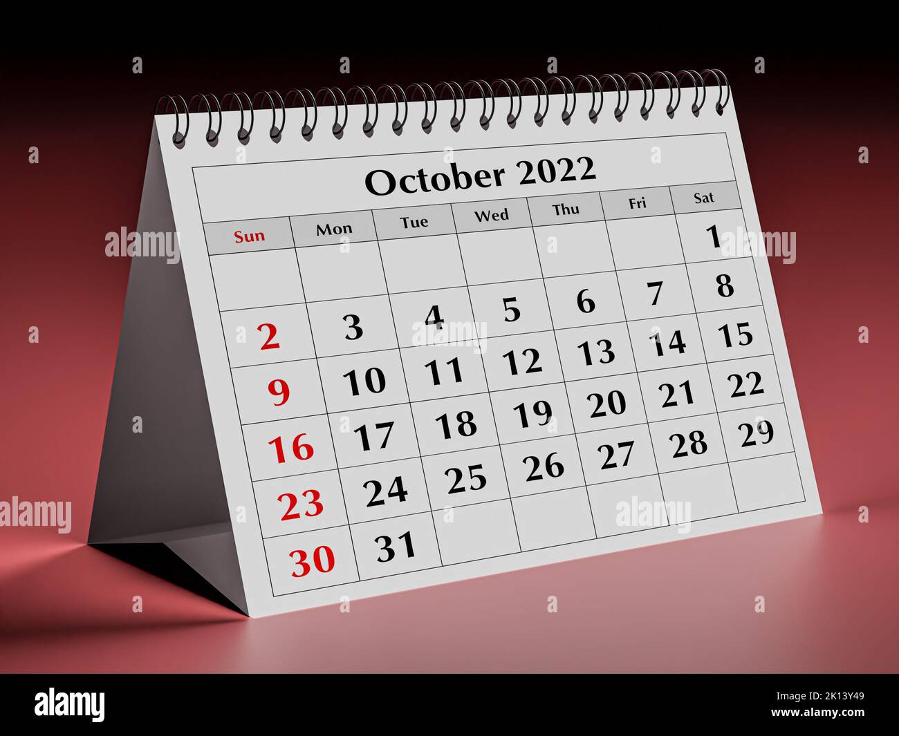 One page of the annual business desk monthly calendar. Date - month ...