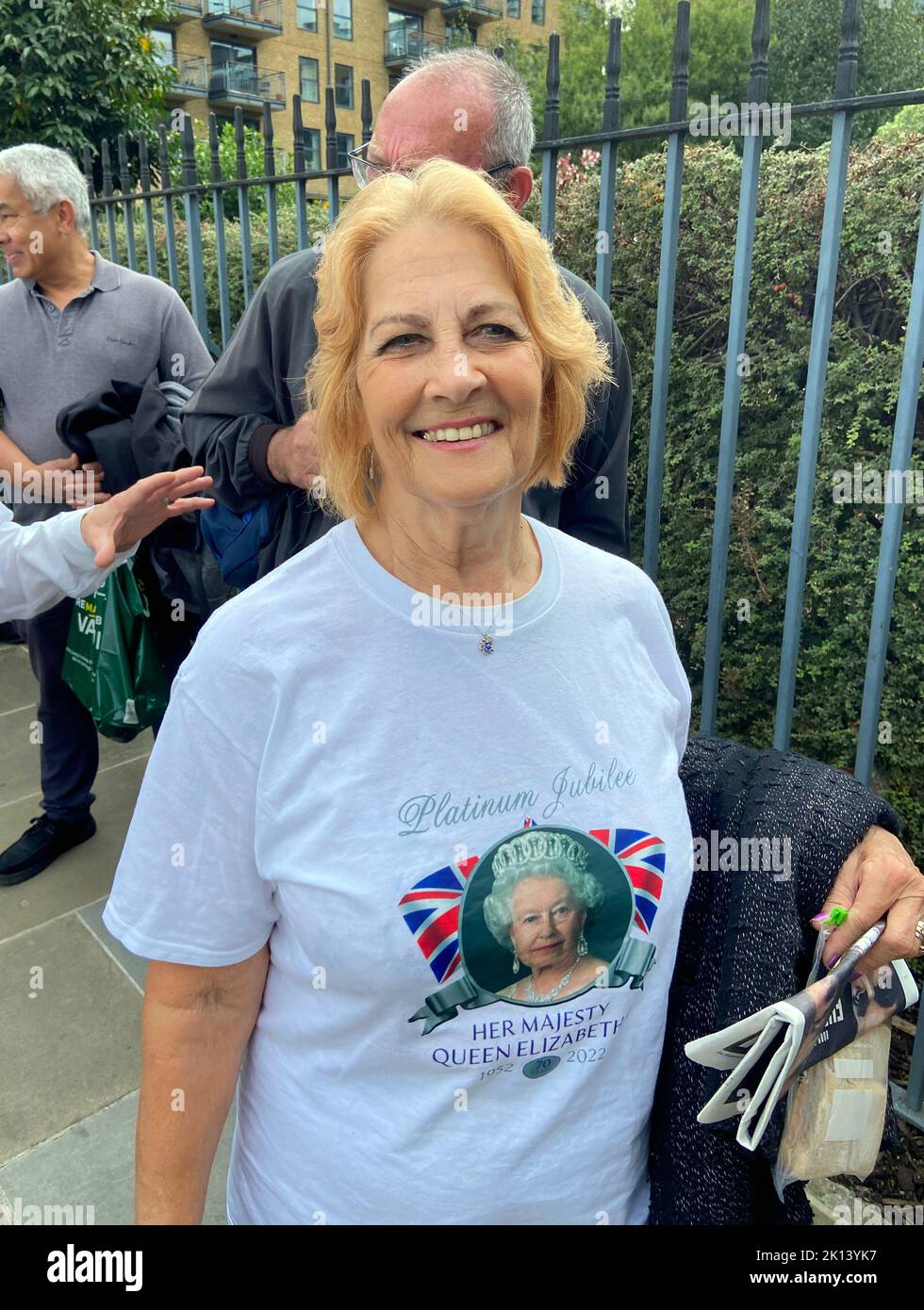 Monica Thorpe from Hurstpierpoint, West Sussex in the queue to pay her ...