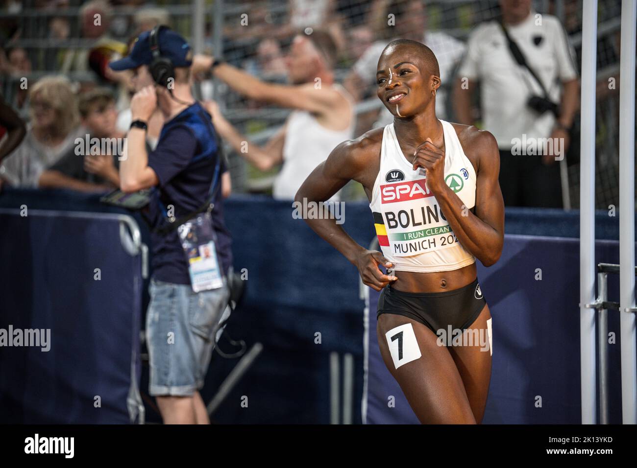 Cynthia Bolingo waving at the presentation of the European Athletics ...