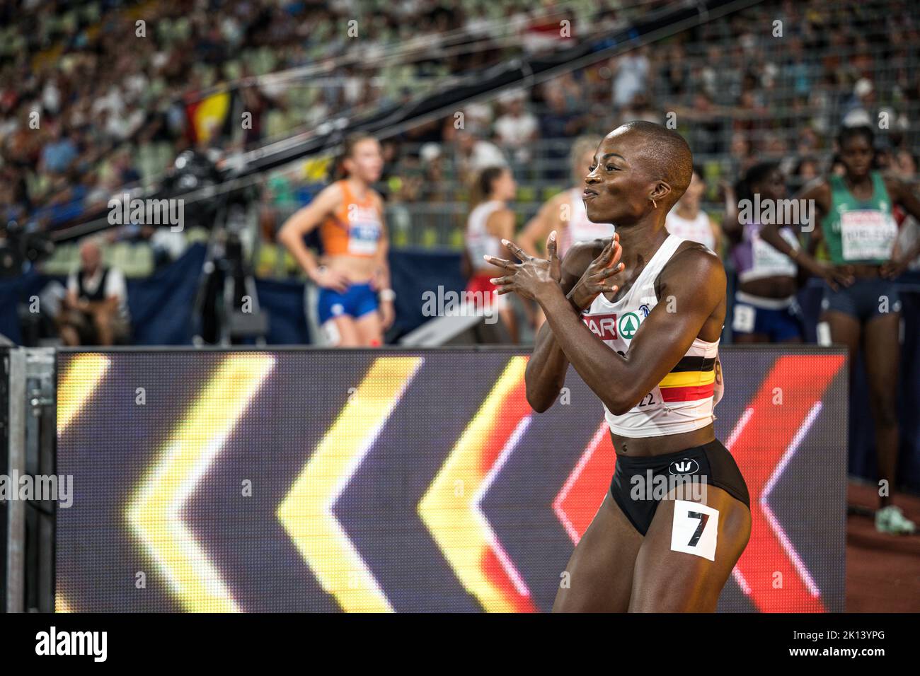 Cynthia Bolingo waving at the presentation of the European Athletics ...