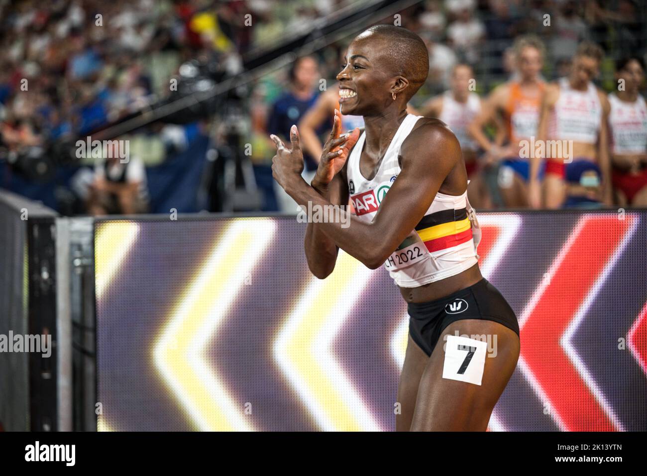 Cynthia Bolingo waving at the presentation of the European Athletics ...