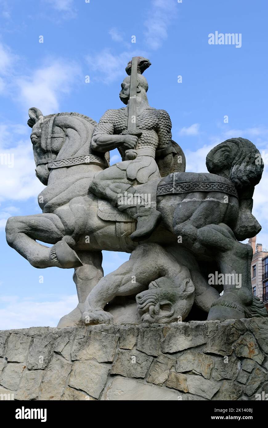 Monument to Prince Svyatoslav on a horse carved out of stone Kyiv ...
