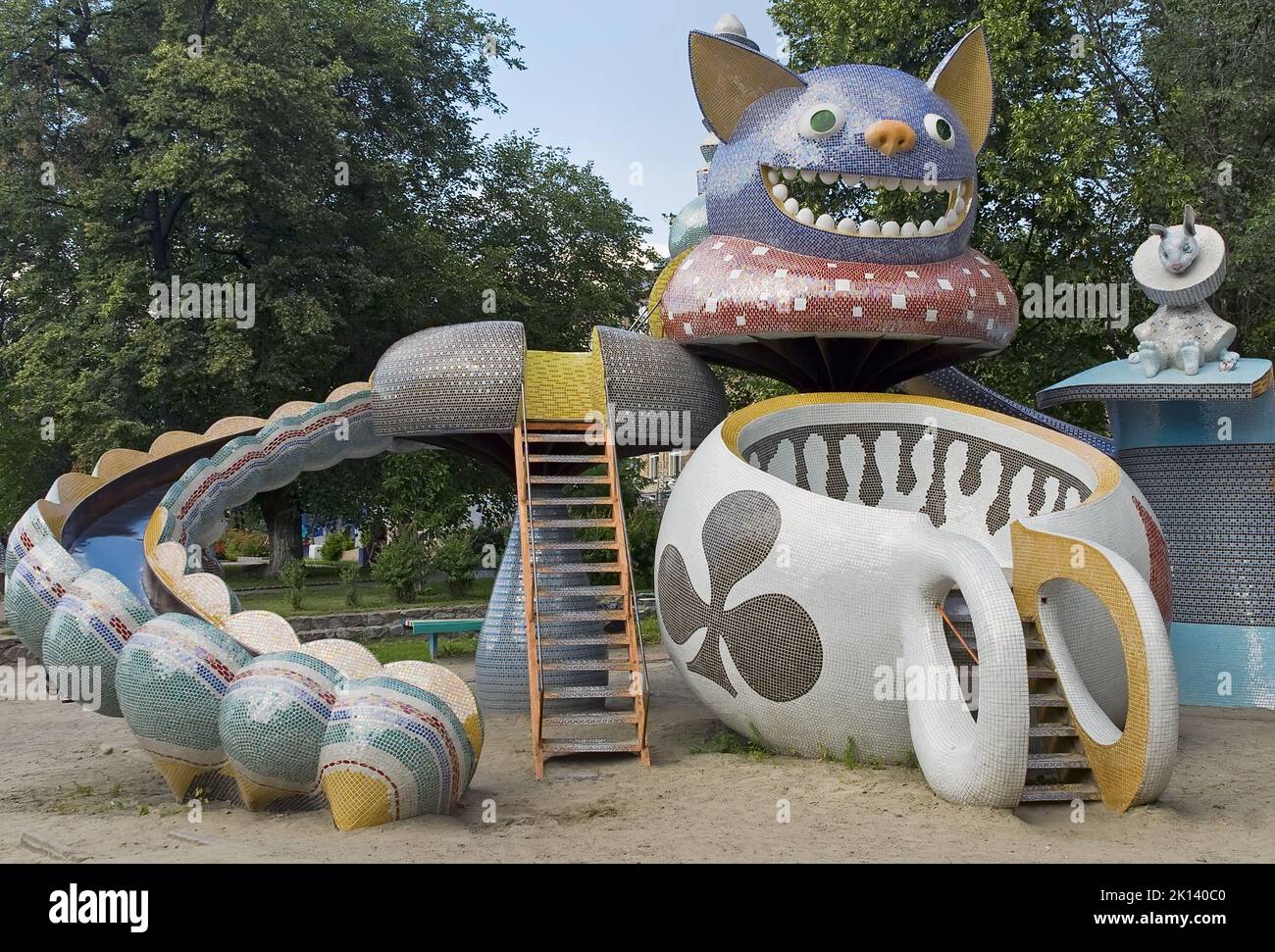 Children's playground slide depicting Mad tea party of Alice's ...