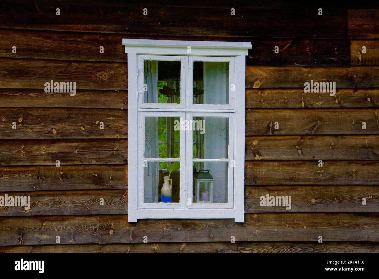 White timber window in old wooden house Stock Photo - Alamy