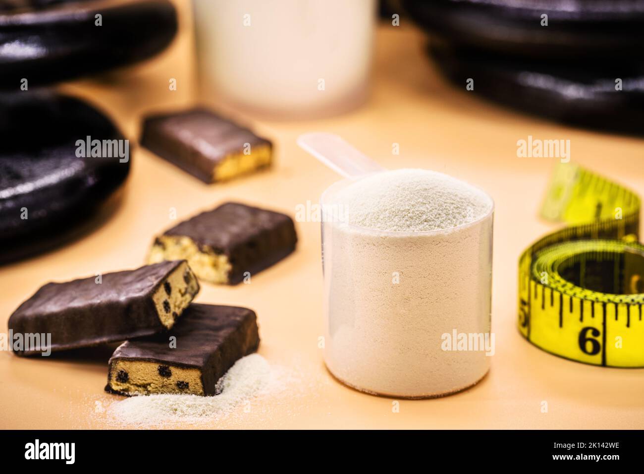 measuring spoon with casein, whey or creatine, chocolate flavored ...