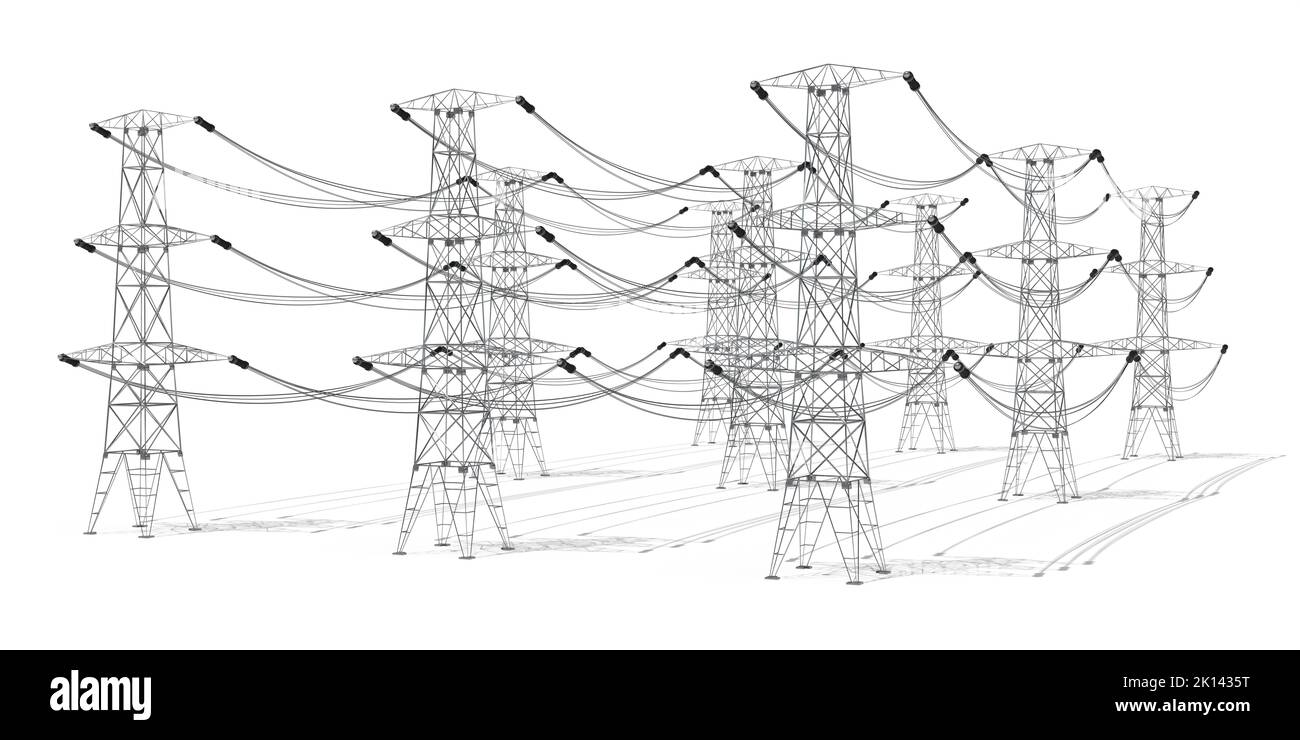 Electricity pylons isolated on white background - power, current ...