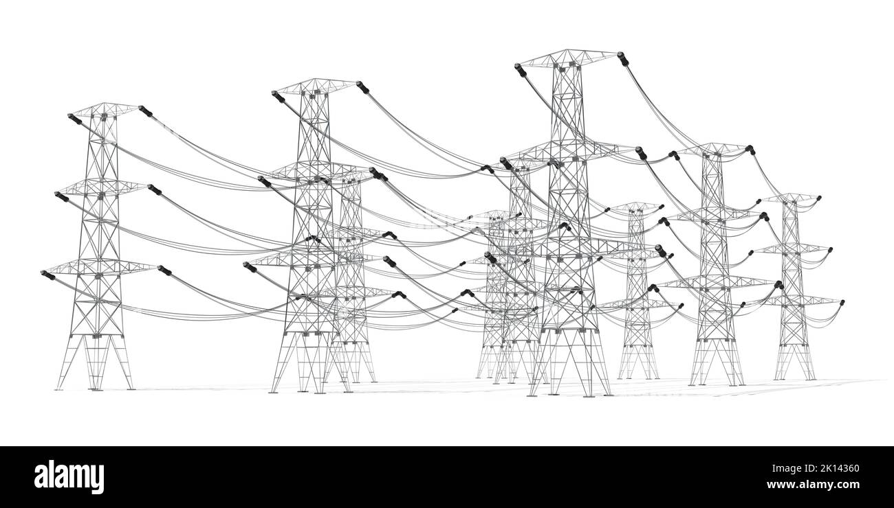 Electricity pylons isolated on white background - power, current ...