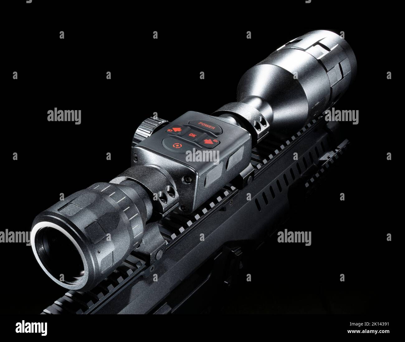 Night vision scope that detects infrared mounted on a rifle Stock Photo ...