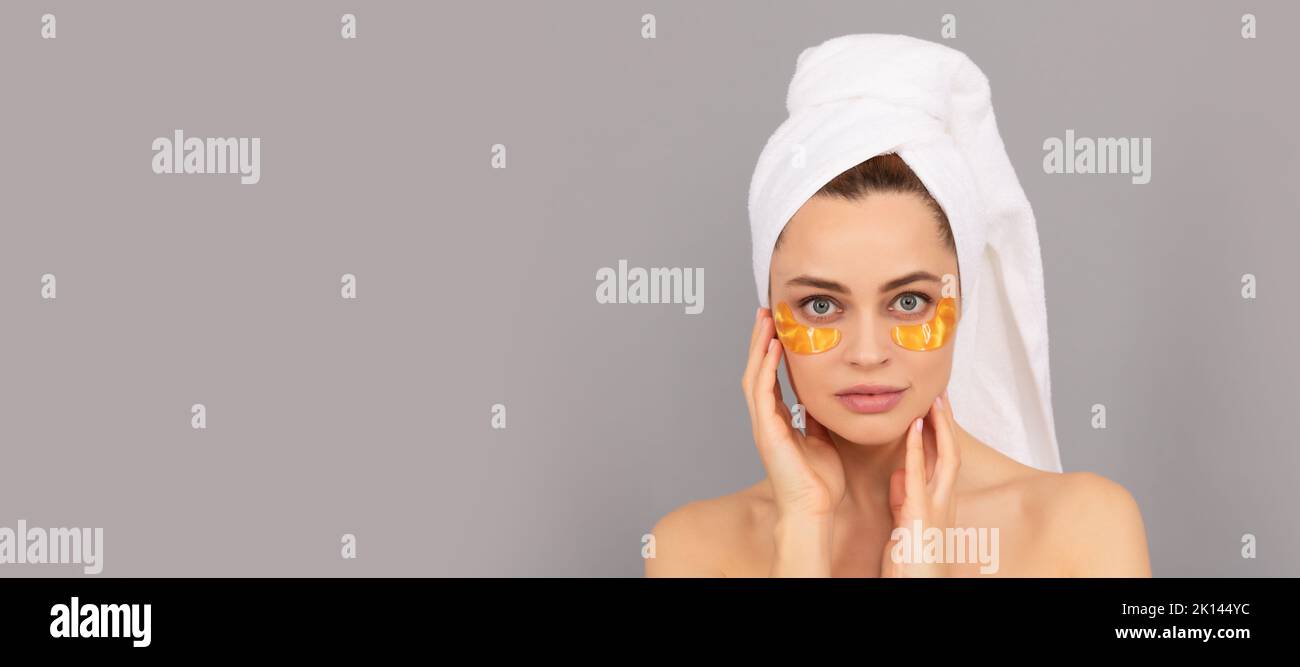 Beautiful woman isolated face portrait, banner with mock up copy space. beauty of Skin. skincare ...