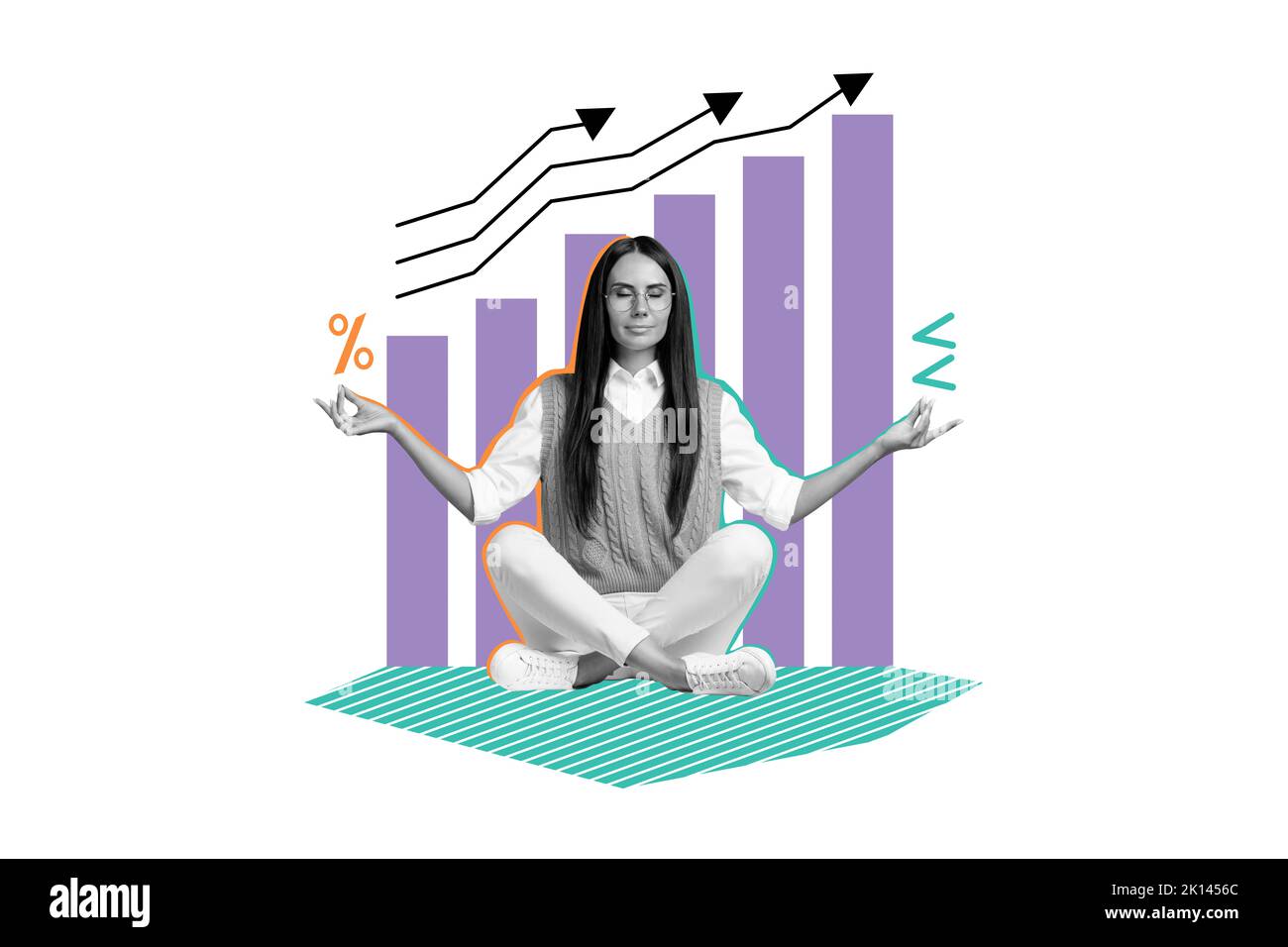 Composite collage image of meditation pose asana businesswoman harmony ...