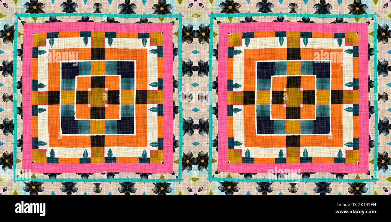 Kitsch pattern geometric retro design in seamless border background ...