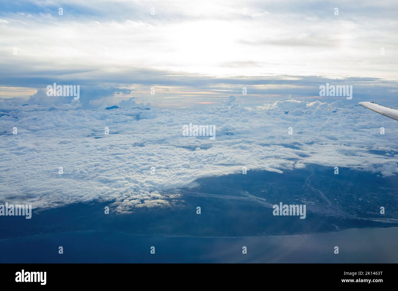 Aerial view of the clouds and mountain landscape over Taipei area at ...