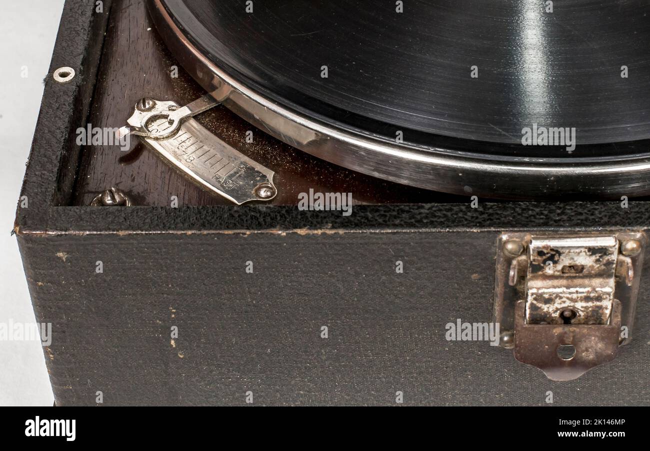 Old gramophone closeup - various constructive details Stock Photo - Alamy