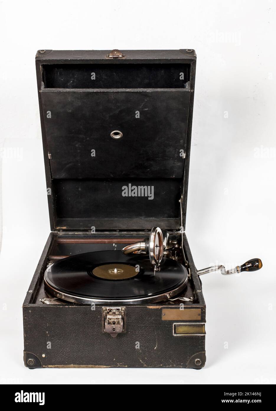 Gramophone with a vinyl record isolated over white background Stock ...