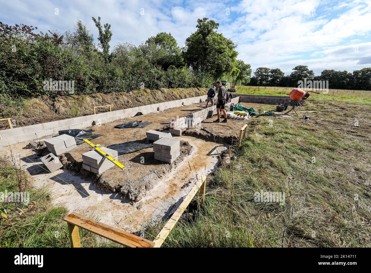 Rural construction. Building a stable base within grazing paddocks ...