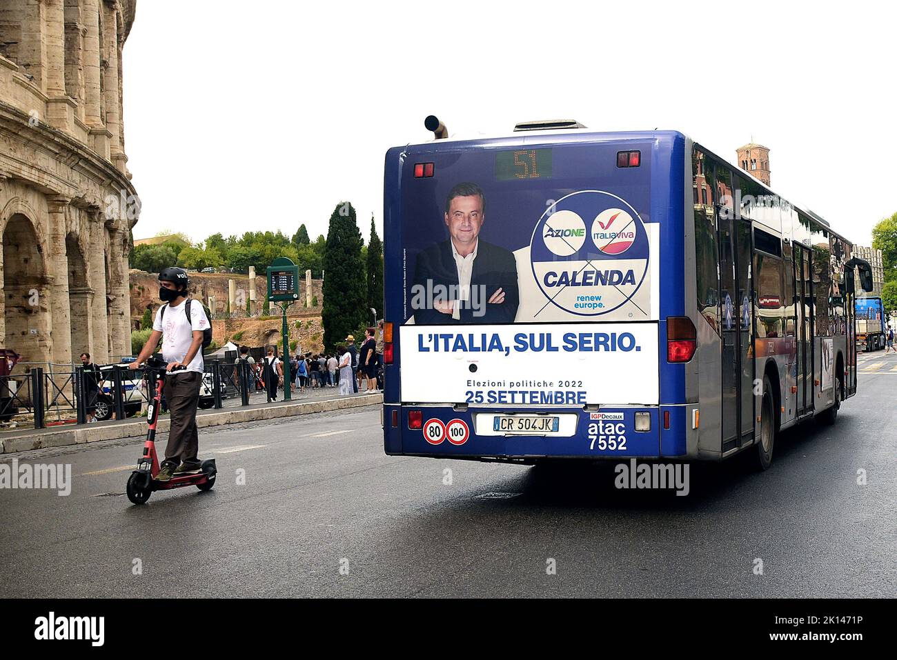 The electoral poster of Carlo Calenda, leader of the Azione party, is ...