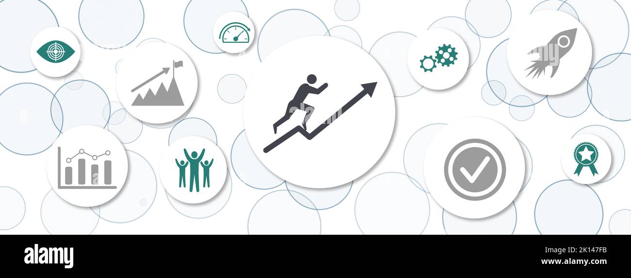 Concept of motivation with icons on circles Stock Photo - Alamy