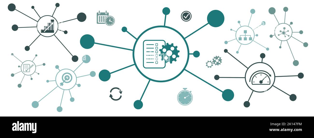 Concept of workflow with connected icons Stock Photo - Alamy