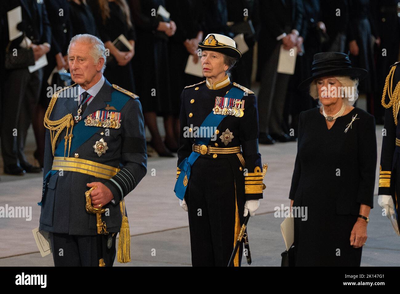 King Charles III, the Princess Royal and the Queen Consort by the ...