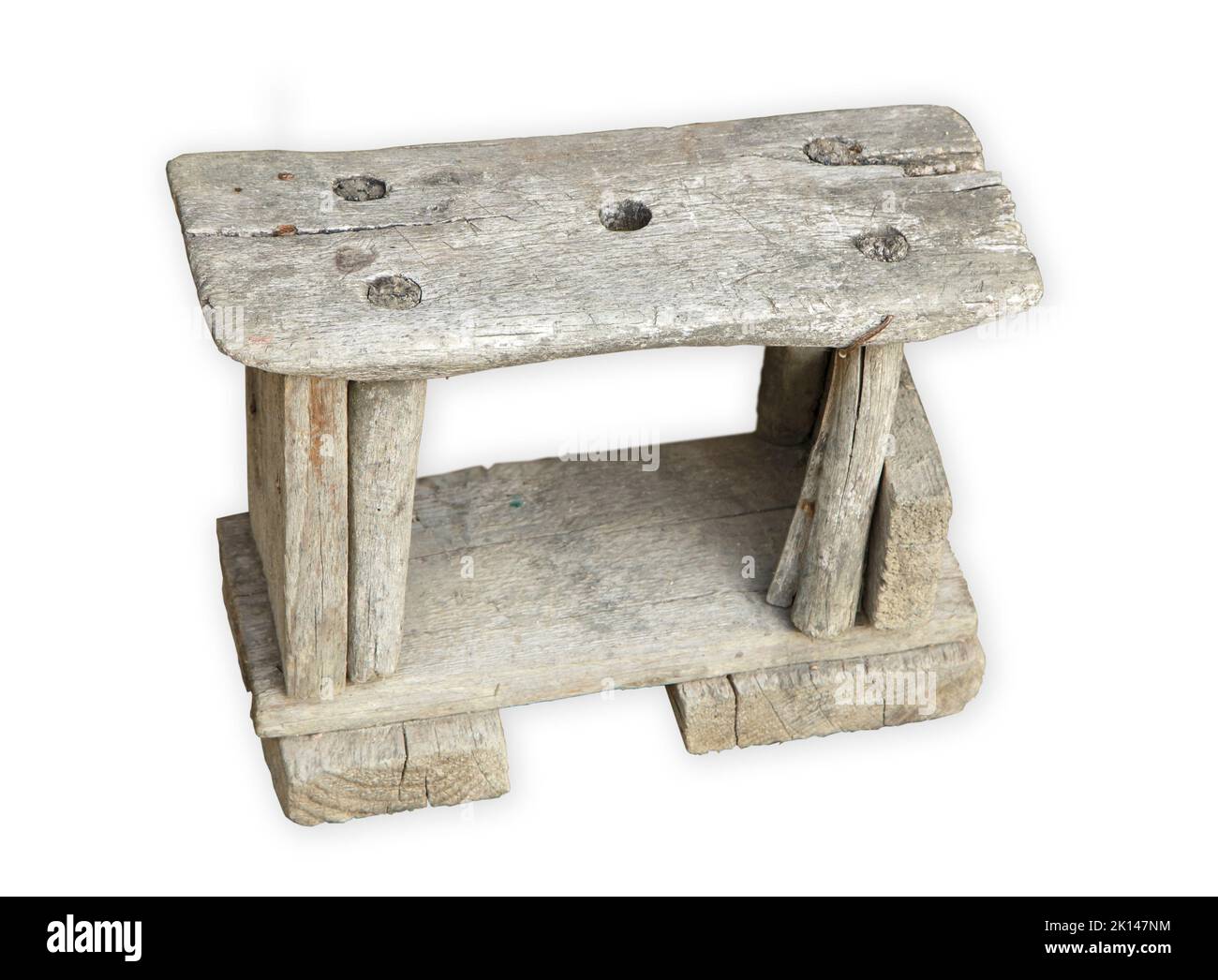 Old wooden stool, isolated on white background Stock Photo - Alamy