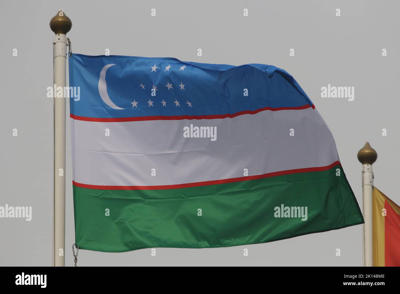 St. Petersburg, Russia. 15th Sep, 2022. The flag of Uzbekistan seen in ...