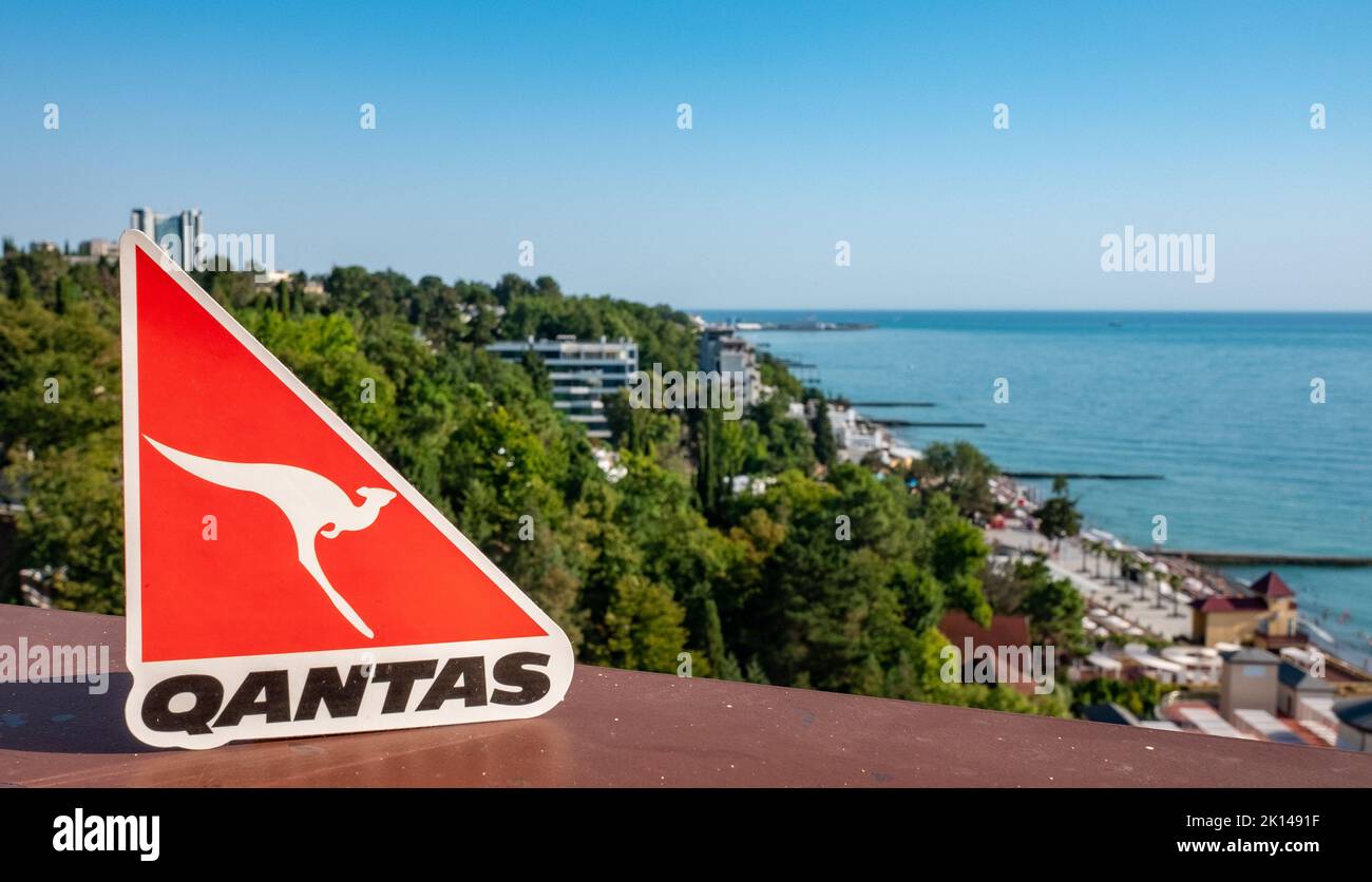 August 26, Sochi, Russia. The emblem of the Australian airline Qantas ...