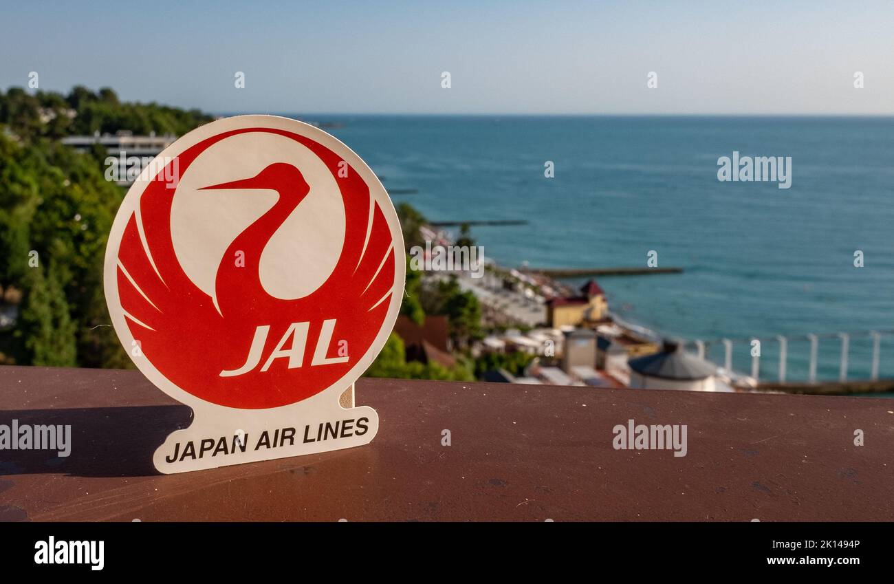 August 26, Sochi, Russia. The emblem of the Japanese airline Japan ...