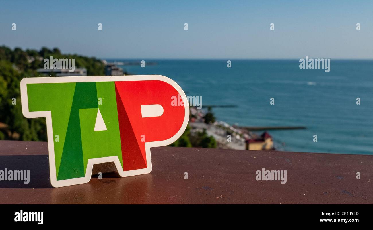 August 26, Sochi, Russia. The emblem of the Portuguese airline TAP ...