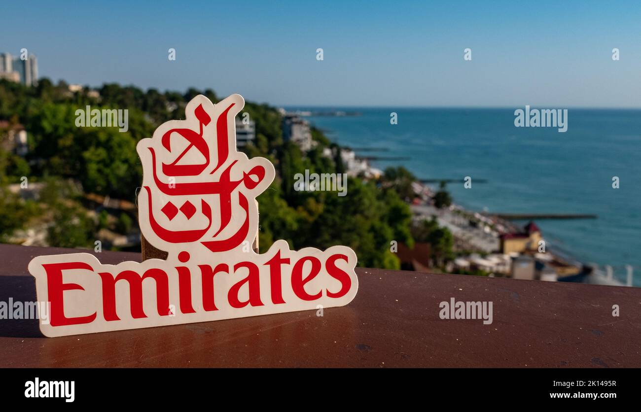 August 26, Sochi, Russia. The emblem of the Dubai airline Emirates ...
