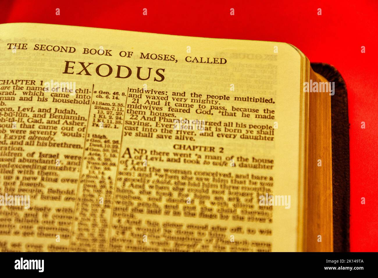 Close up of antique Holy Bible page, shallow depth of field with focus ...