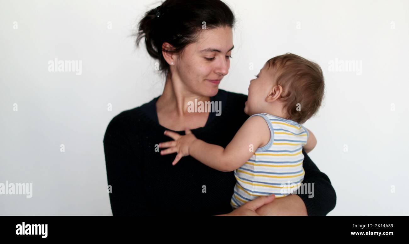 Cute casual mother baby relationship showing love and affection with ...