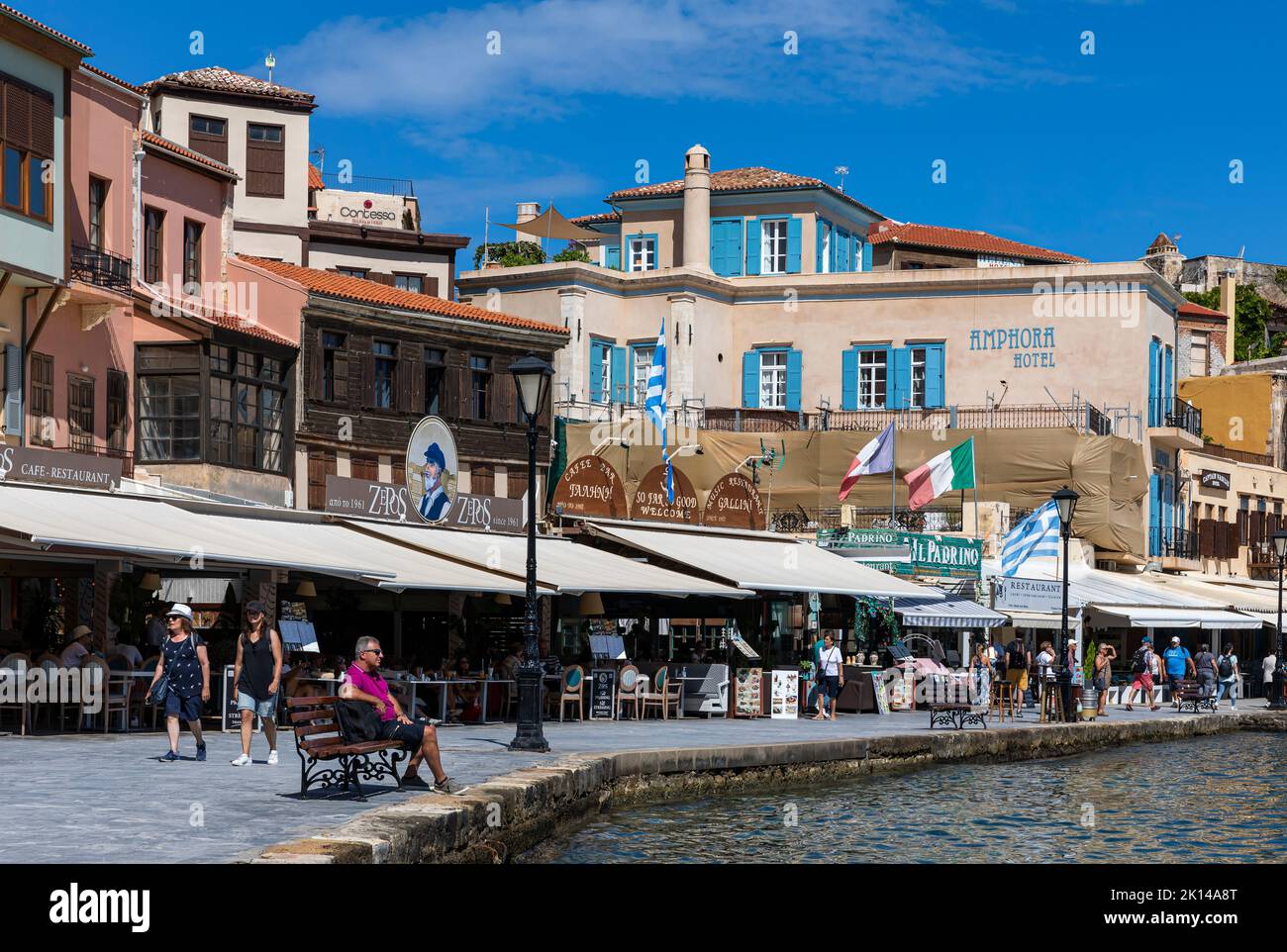The promenade in the Venetian harbor of Chania, Crete Stock Photo - Alamy